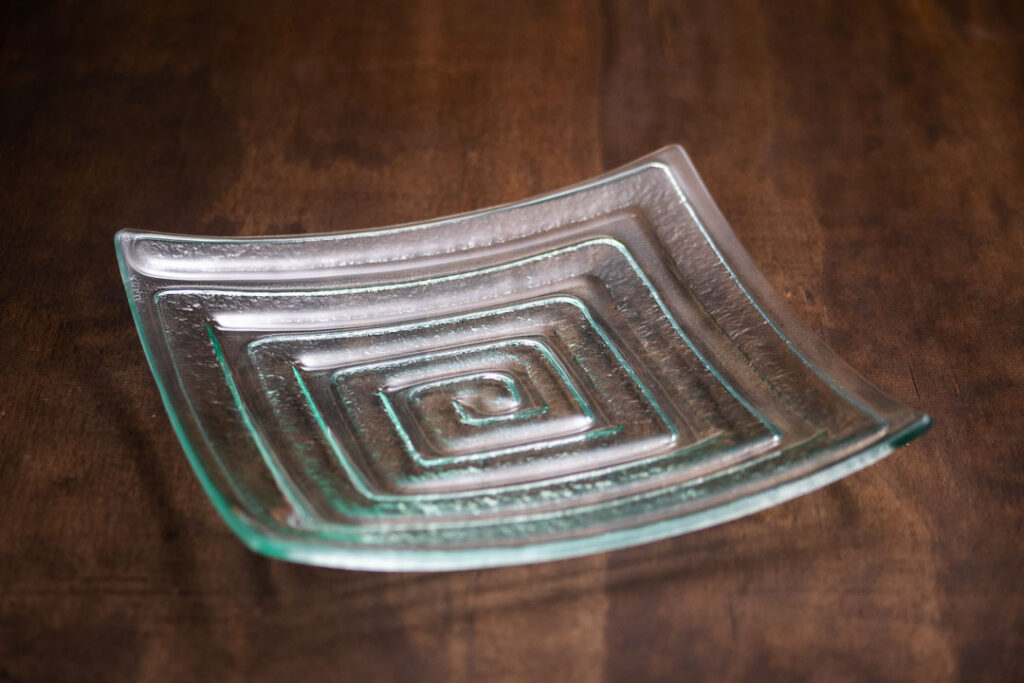 Square Glass Platter "Labyrinth", curved - Recycled Glassworks
