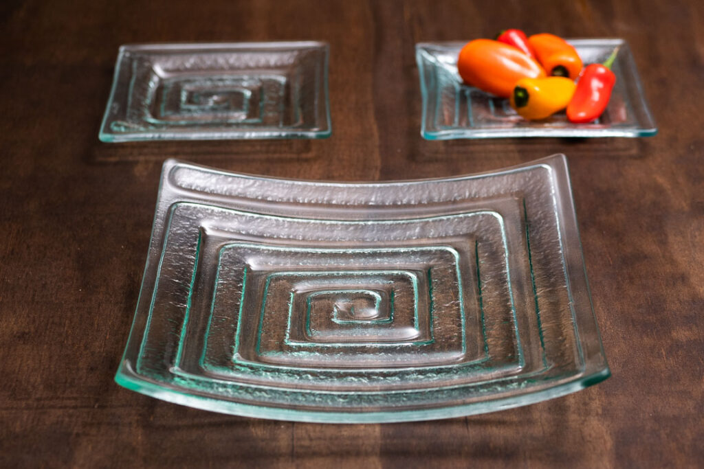 Square Glass Platter "Labyrinth", curved - Recycled Glassworks