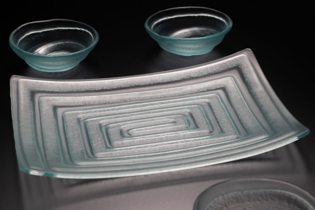 Frosted Glass Platter "Labyrinth", rectangular - Recycled Glassworks